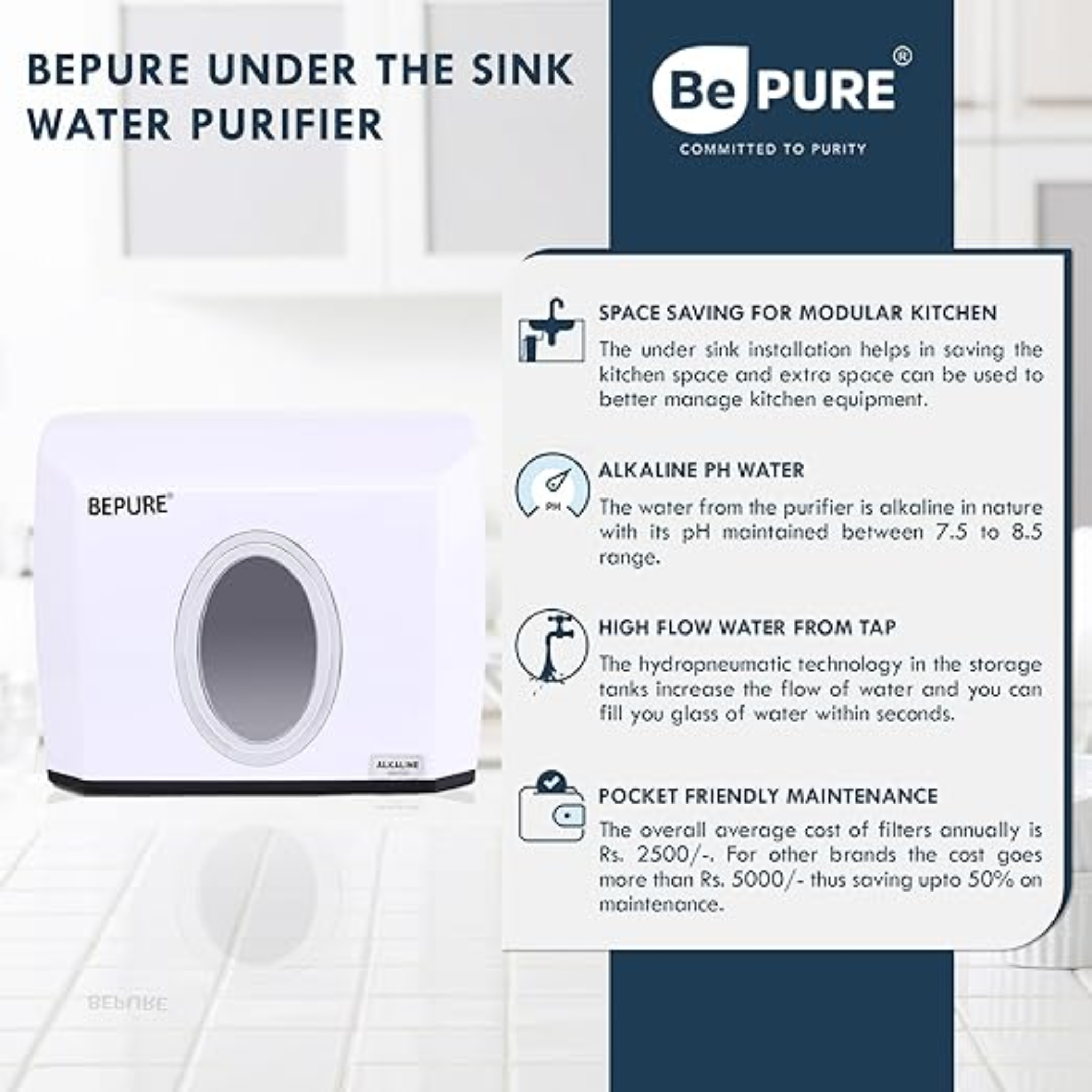 Buy Bepure Under Sink Water Purifier with RO+UV+UF+ Copper Alkaline ...